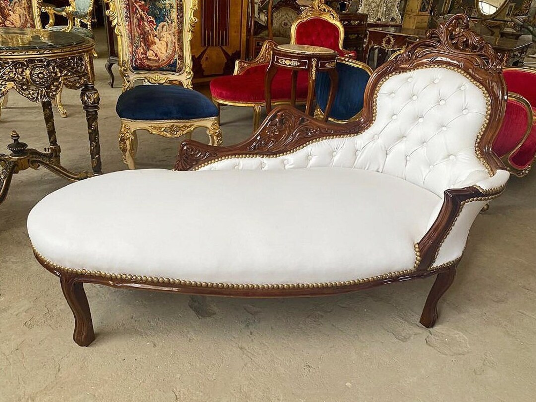 Vintage Chaise Lounge Furniture White Leather Sofa Gold Settee - Etsy
