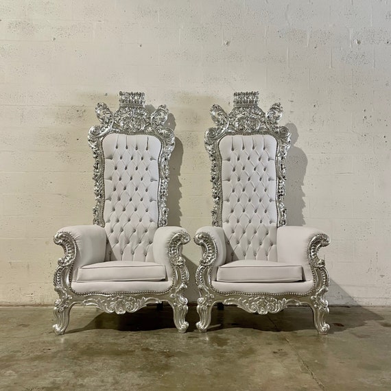 White Throne Chair 75h White Leather Chair 1 LEFT - Etsy