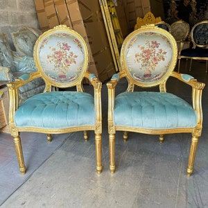 Tufted Chair Sky Blue Velvet French Rococo Style 2 Available Vintage ...