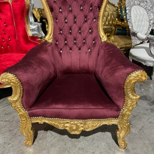 Gold Throne Chair Burgundy Velvet Chair 1 Left in Stock French Tufted ...