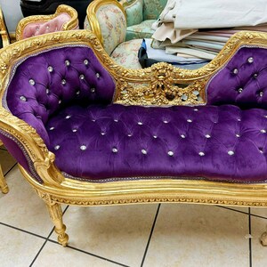 Purple Velvet Bench French Style Small Settee Vintage Bench Vintage ...