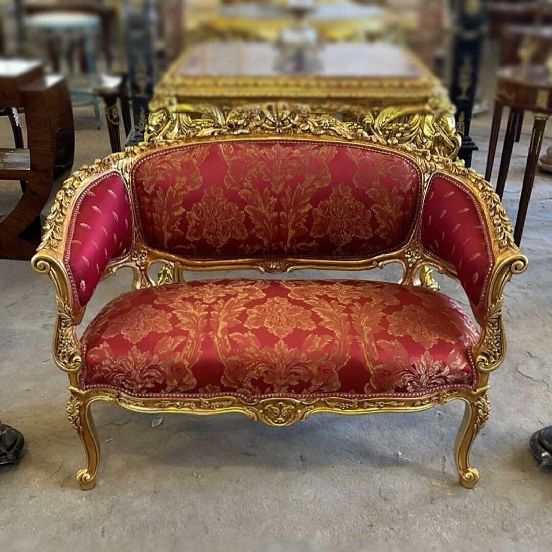 French Red Settee Bench Vintage 24k Gold Vintage Furniture Vintage Settee Vintage Sofa - Etsy