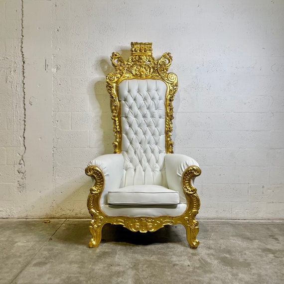 White Throne Chair 75h White Leather Chair 1 LEFT - Etsy