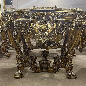 Heavy Table Louis XIV Style Gold Leaf Antique Furniture 24K Gold Rococo ...