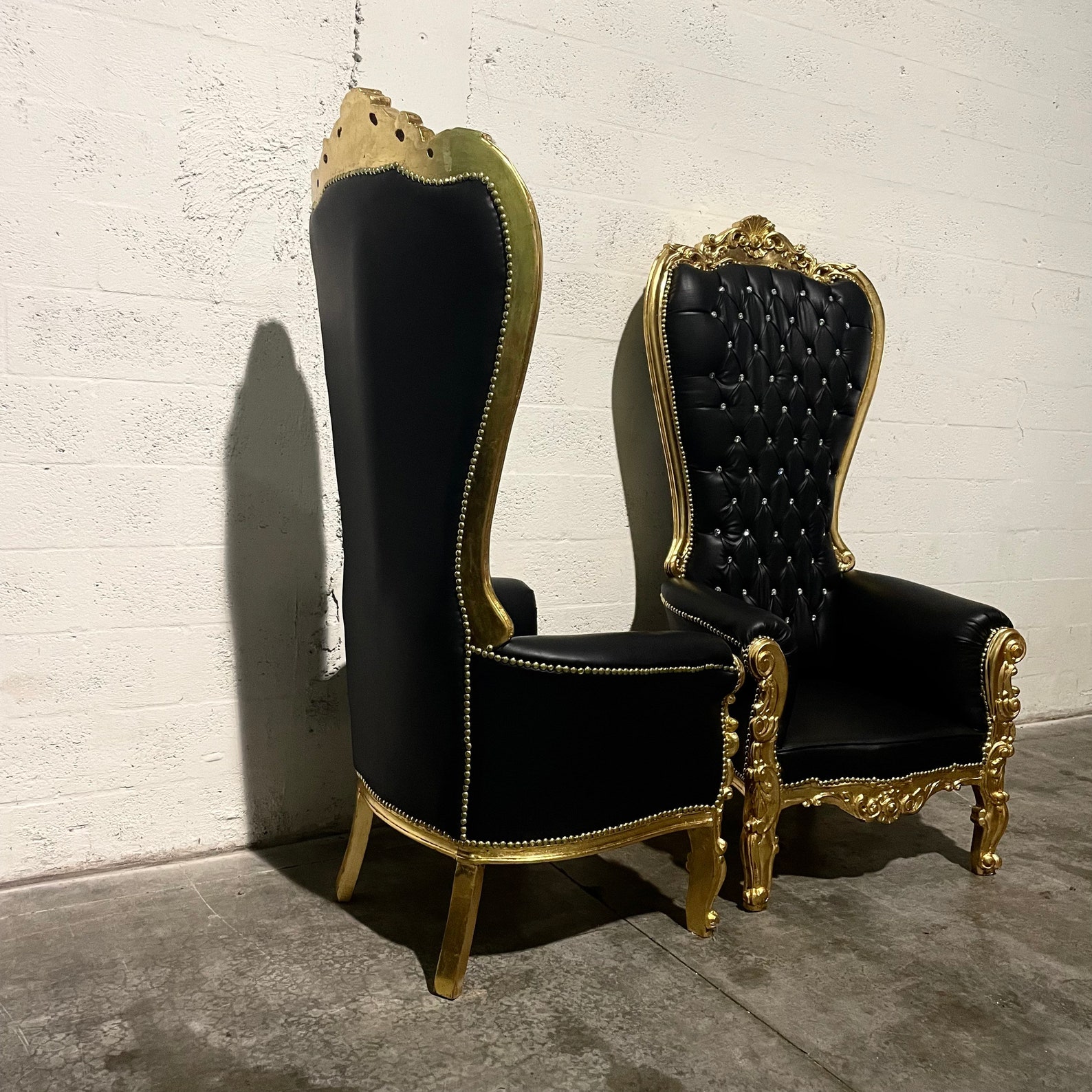 Gold Throne Chair Black Leather 2 LEFT Chair French Tufted - Etsy