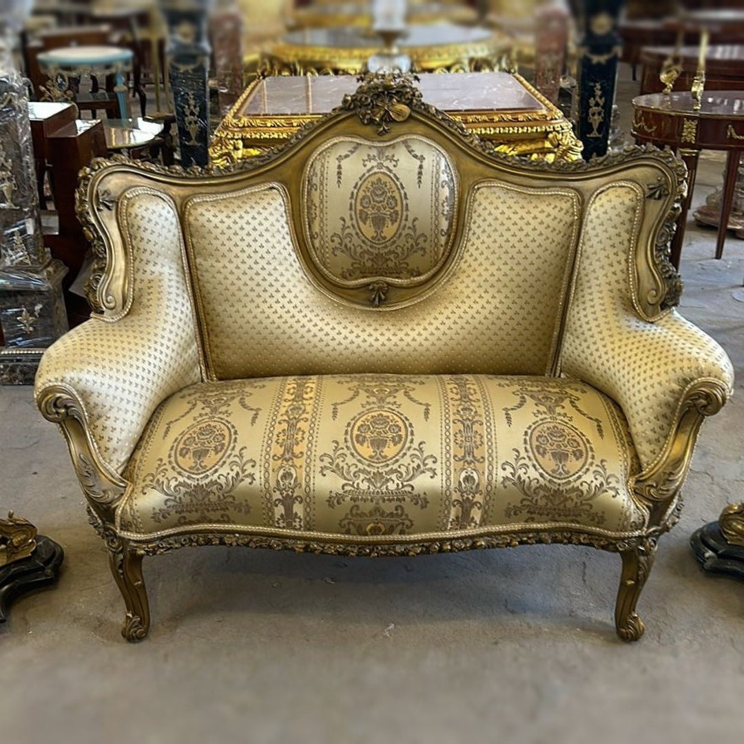 French Tufted Gold Sofa Vintage 24k Gold Vintage Furniture Vintage Sofa ...