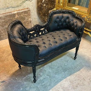 French Black Bench French Small Settee Vintage Bench Vintage Furniture ...