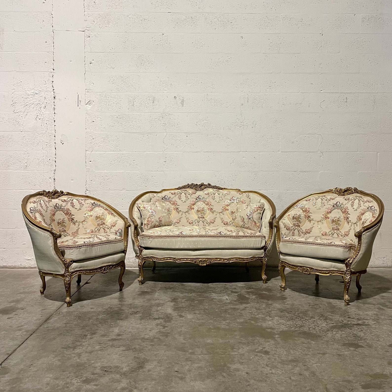 French Small Settee French Chair Vintage 3 Piece Set - Etsy