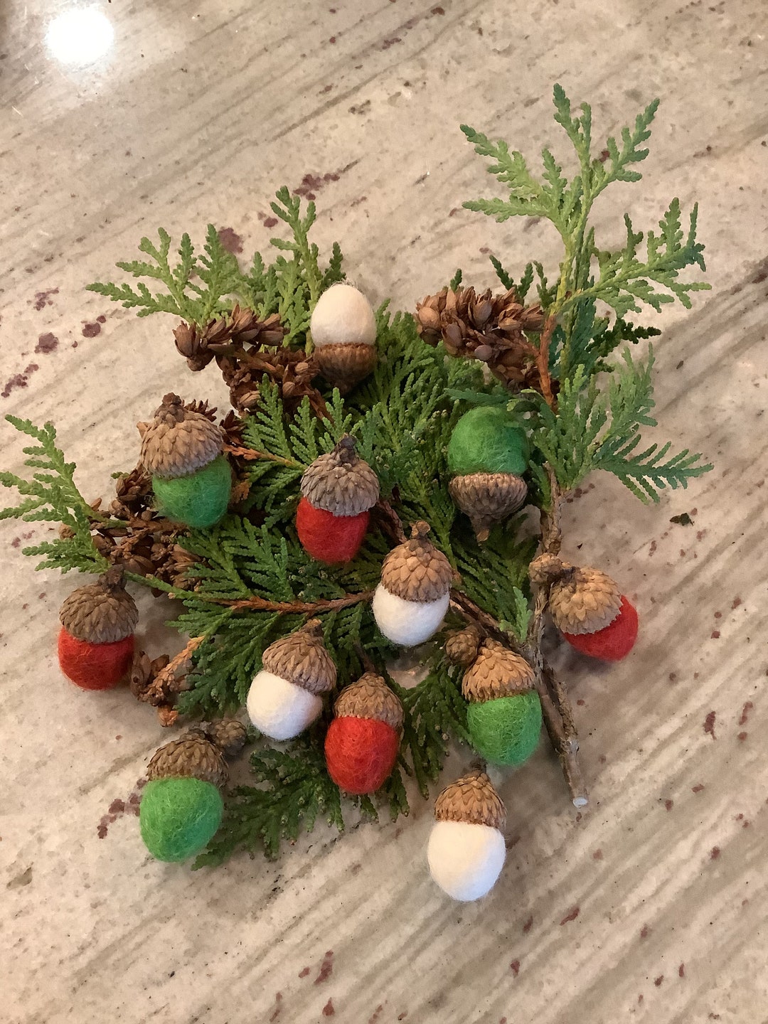 12 Felted Acorns Hangers Rustic Winter Holiday Decor Country Woodland ...