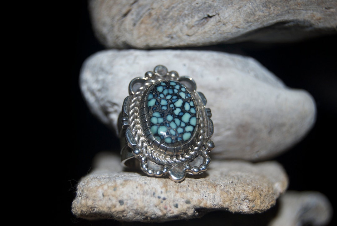 Navajo Spider Web Turquoise Sterling Silver Ring - Size 6 - Etsy