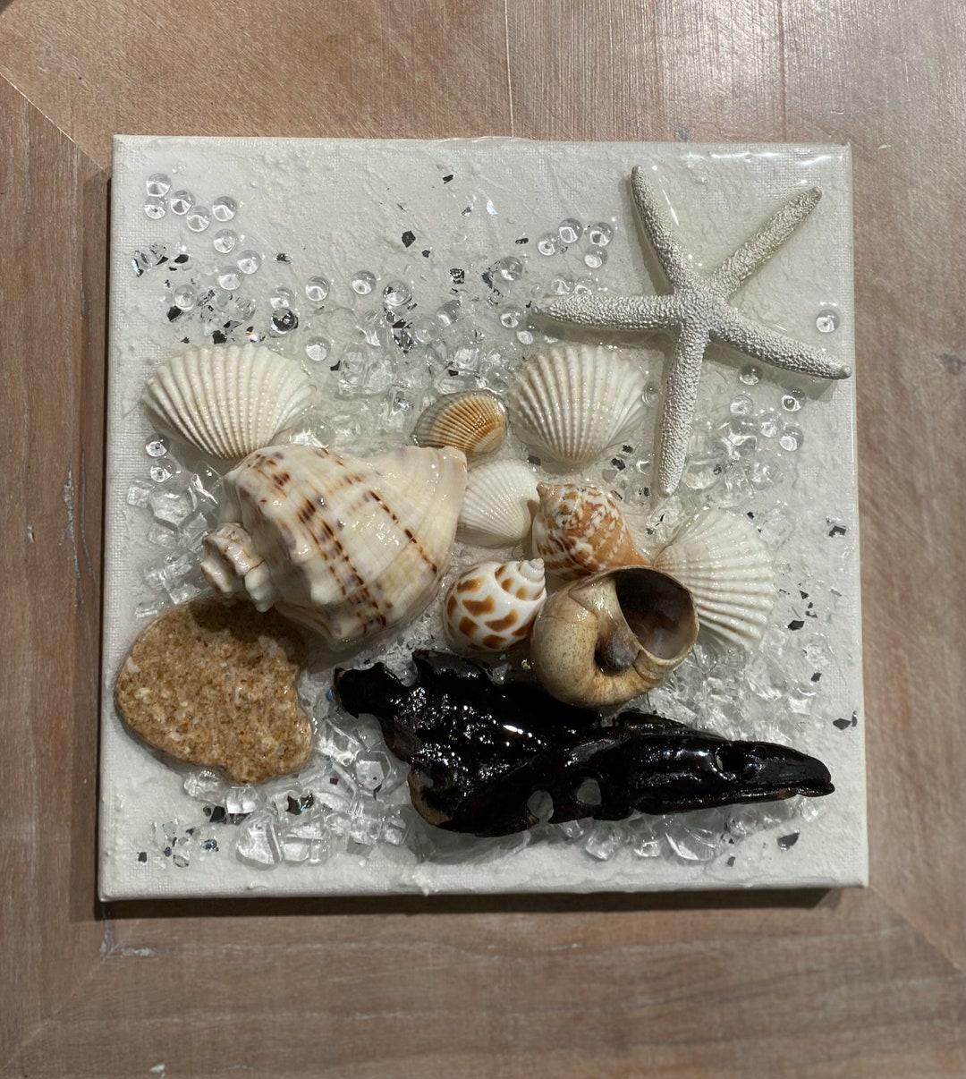 Seashell Resin Art: Beach Decor, Glass & Shells (8x8) - Etsy