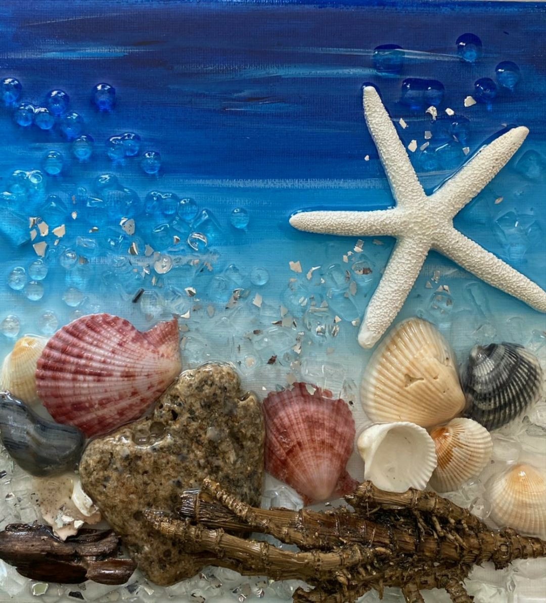 Seashell Glass Art, Beachscape Mosaic, Nautical Glass Mosaic ...