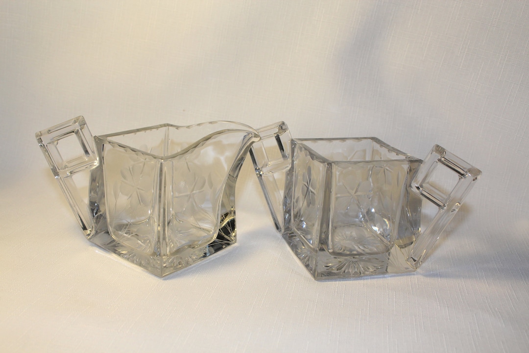 Heisey Quator Pattern Art Deco Etched Glass Creamer and Sugar - Etsy