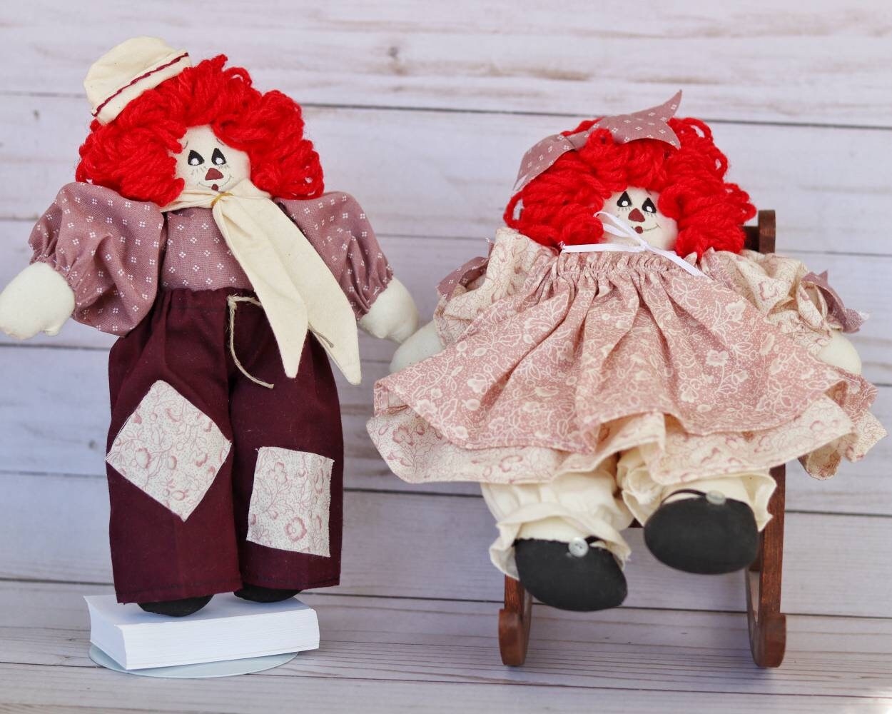 Handmade Rag Doll Set, Boy and Girl Small Fabric Dolls, Red Hair ...
