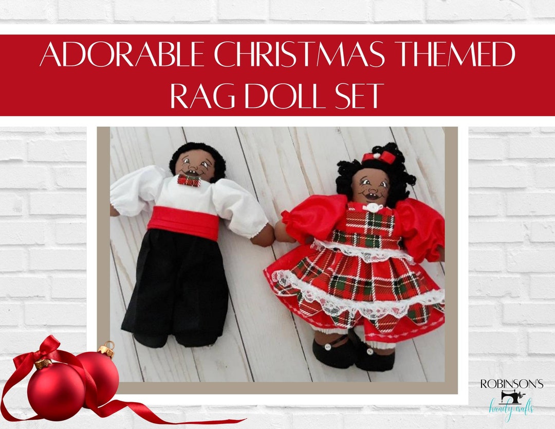 9 1/2 Christmas Rag Doll Set Fabric Dolls in Red Black - Etsy