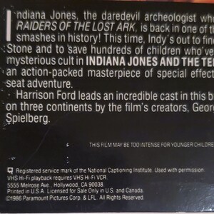 Indiana Jones VHS Tapes - Etsy