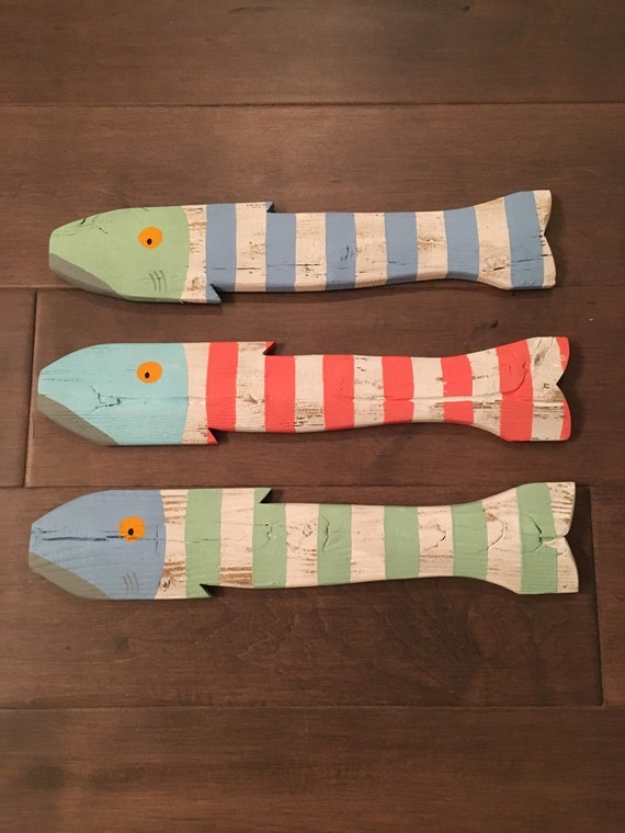SET OF 3 Wooden Fish Nautical Fish Decor Reclaimed Fish | Etsy