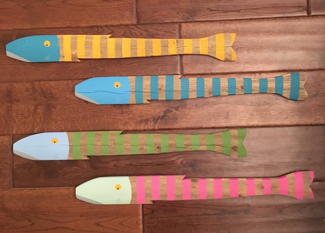 SET OF 4 LARGE Wooden Fish Nautical Fish Decor Reclaimed | Etsy