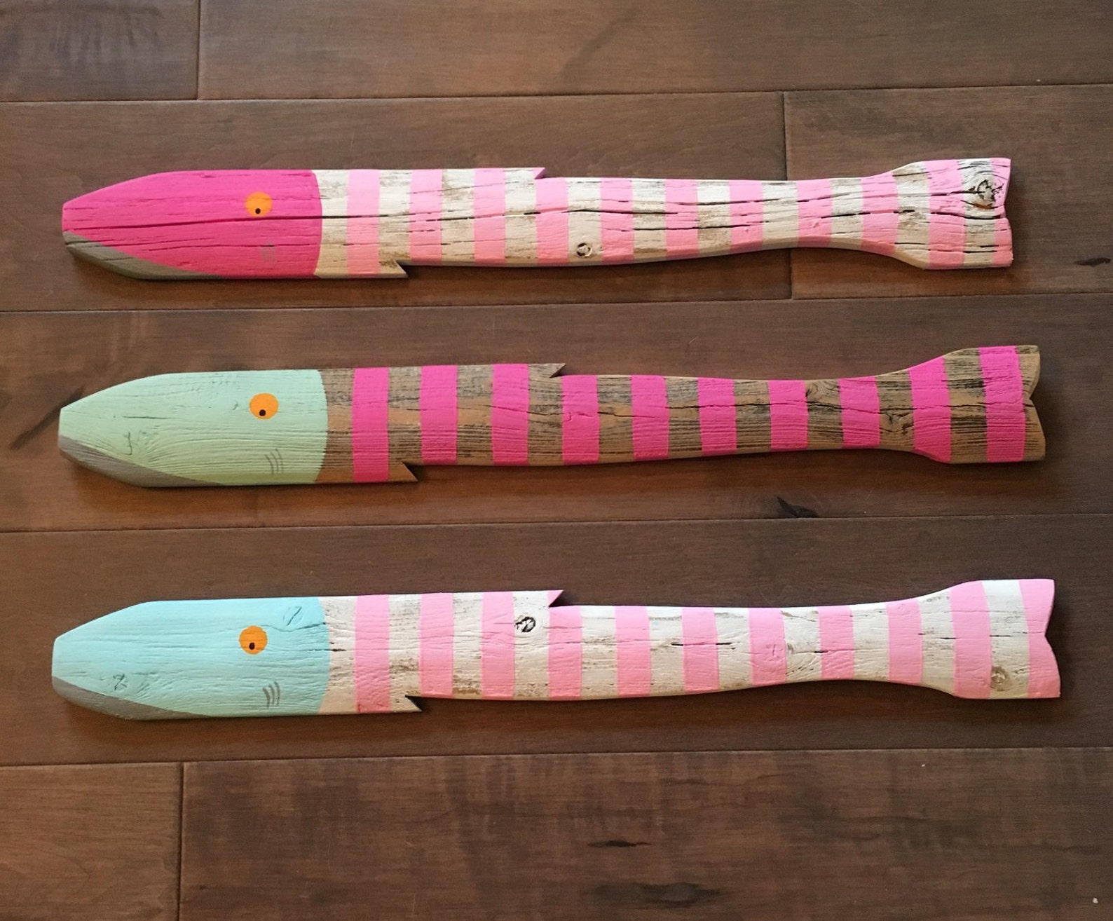 SET OF 3 LARGE Wooden Fish Nautical Fish Decor Reclaimed - Etsy