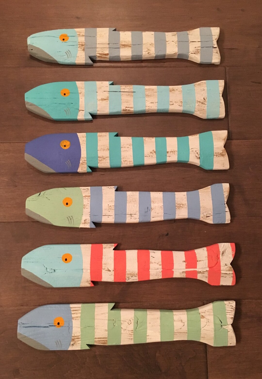 SET OF 6 - Wooden Fish Nautical Fish Decor - Reclaimed Fish - Reclaimed ...