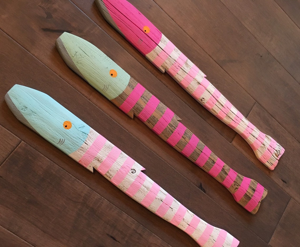 SET OF 3 LARGE Wooden Fish Nautical Fish Decor Reclaimed - Etsy