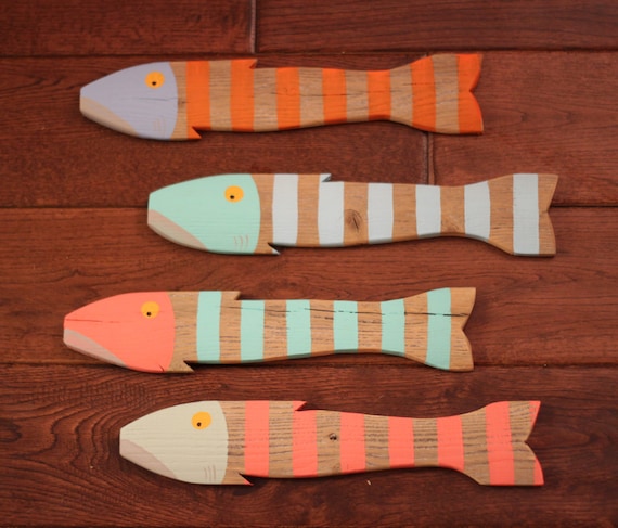 Set of 4 Wooden Fish Nautical Fish Decor Reclaimed Fish | Etsy