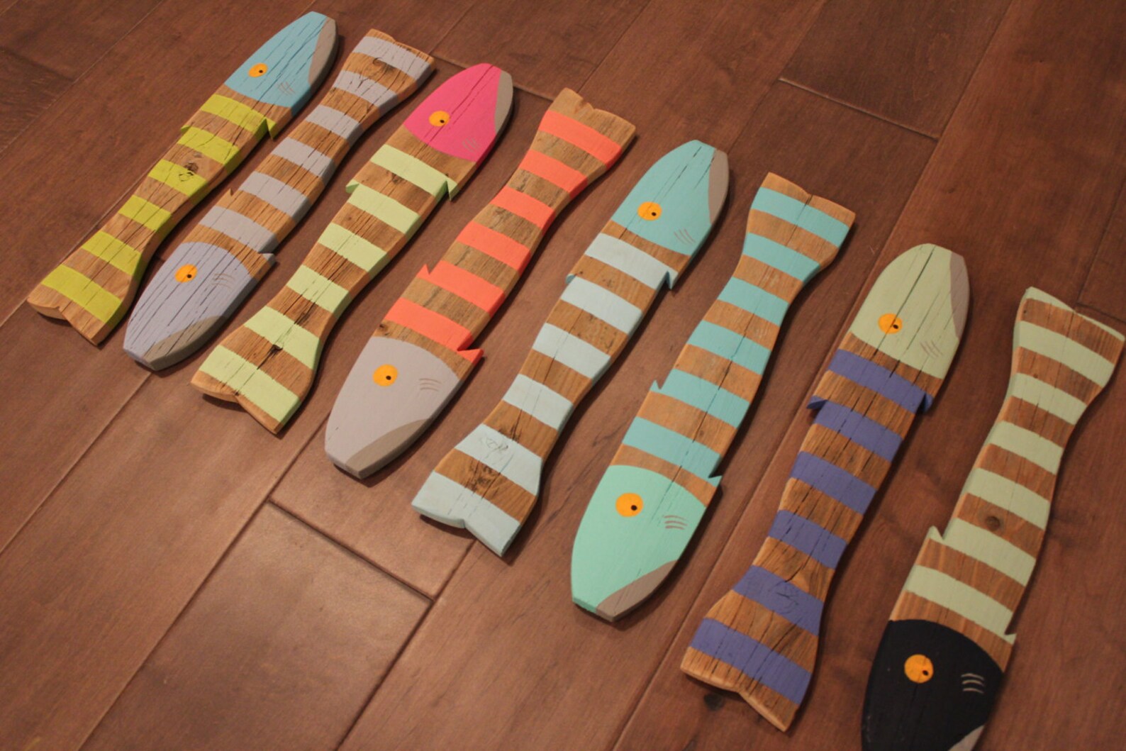 SET OF 8 - Wooden Fish Nautical Fish Decor - Reclaimed Fish - Reclaimed ...