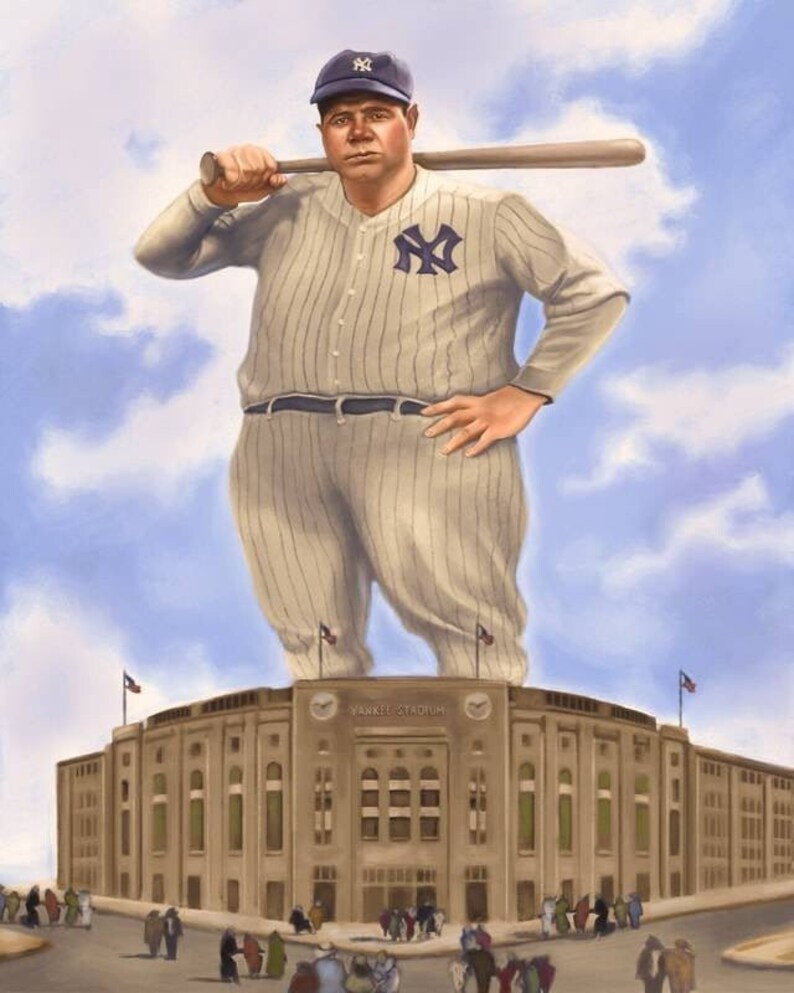 On Sale - Babe Ruth Art Print. New York Yankees. Pearl Metallic Paper ...