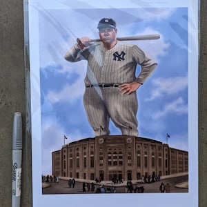 On Sale - Babe Ruth Art Print. New York Yankees. Pearl Metallic Paper ...