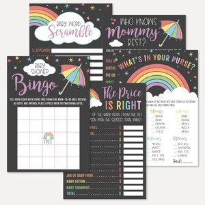 Rainbow Baby Shower Game Set Templates -bingo, Word Scramble, the Price ...