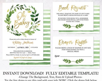 Baby Shower Invitation Suite Printable Diaper Raffle Instant | Etsy