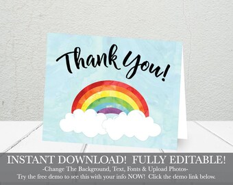 PRINTABLE Rainbow Thank You Card INSTANT DOWNLOAD 5x7 - Etsy