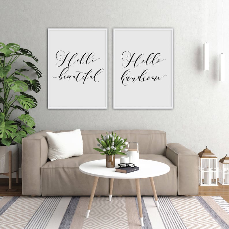 Hello Beautiful Hello Handsome Printable Sign Set Home Decor | Etsy