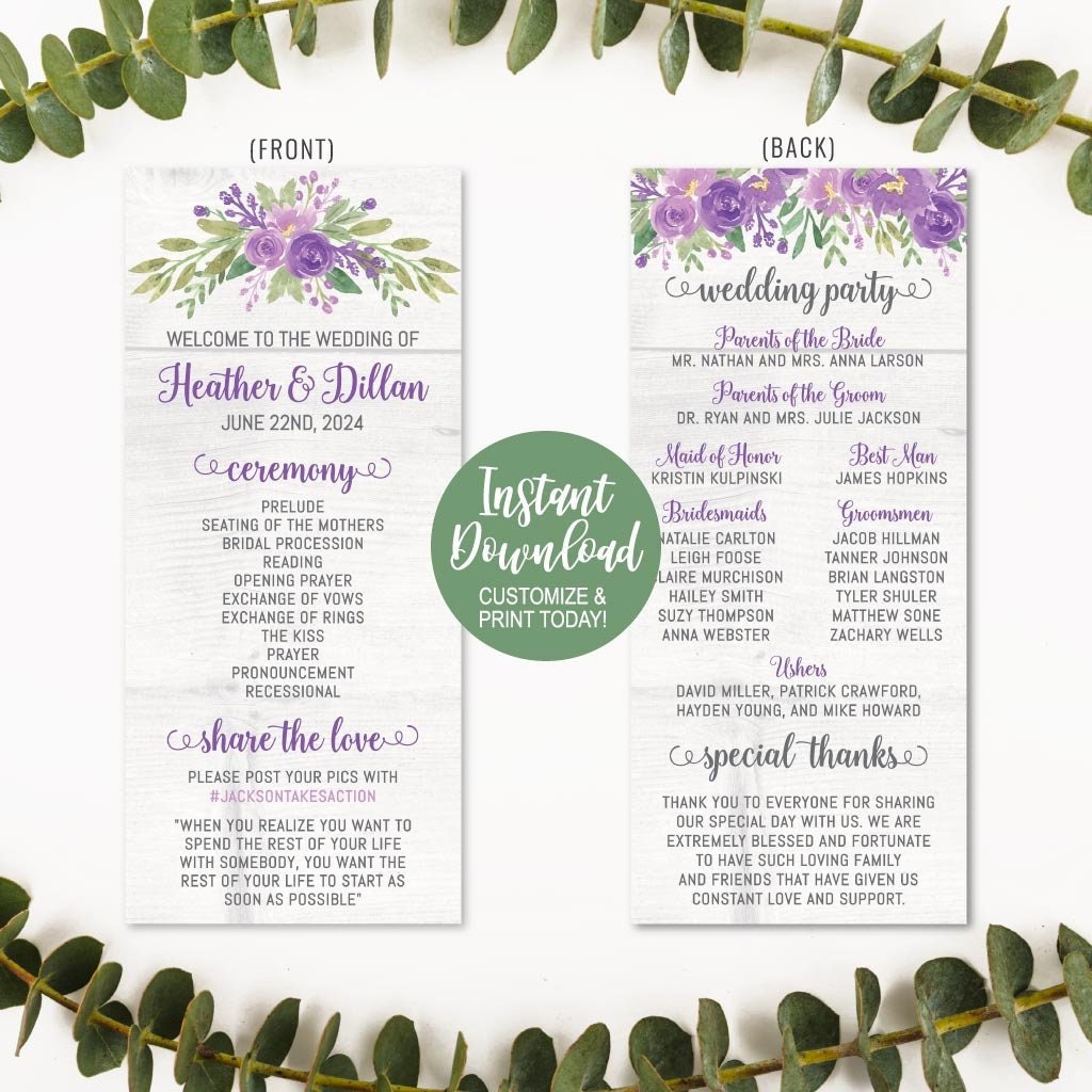 DIY Printable Wedding Programs Templates Wedding Program | Etsy