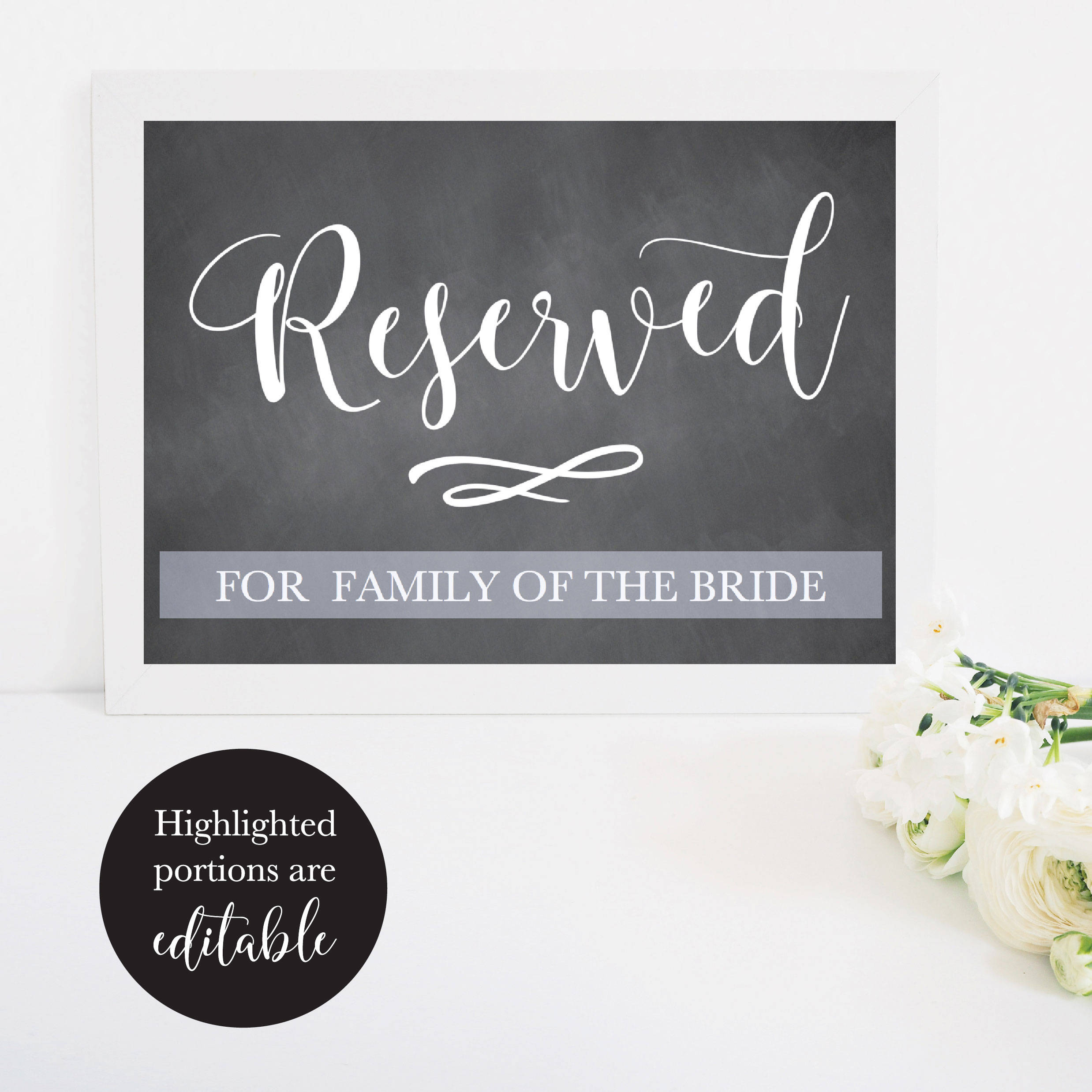Chalkboard Printable Reserved Sign for Wedding, Rustic Seating Table ...