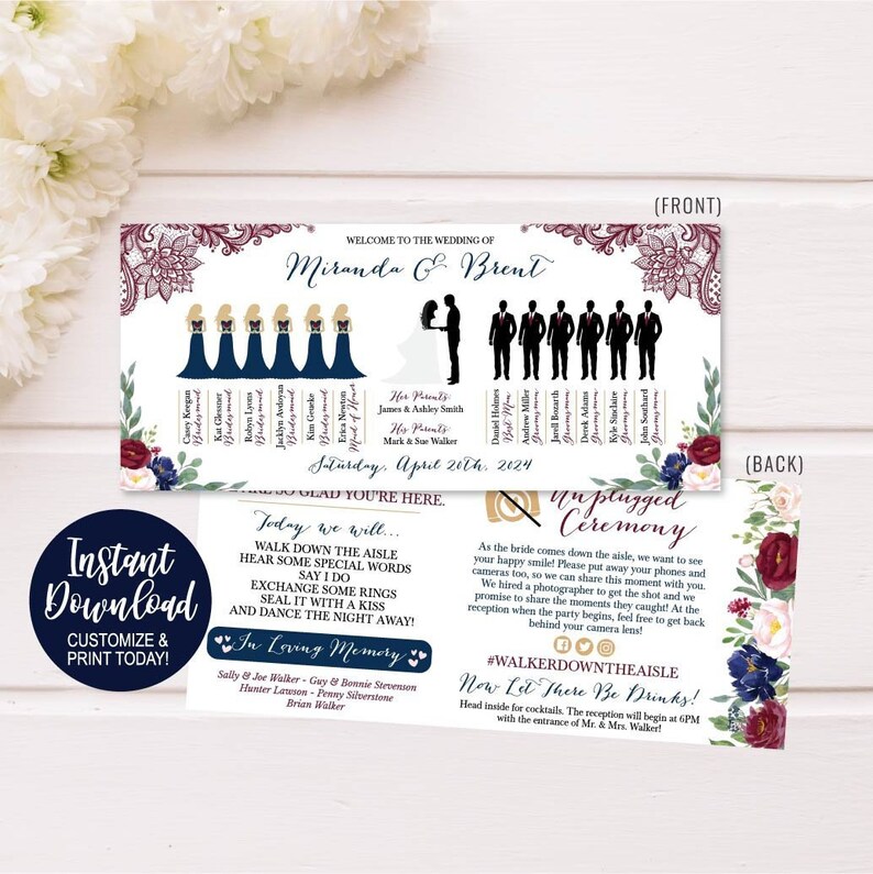 Wedding Ceremony Program Funny Printable Wedding Programs | Etsy