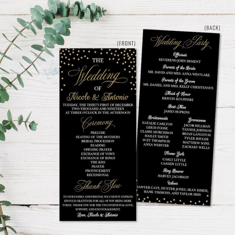 Elegant New Years Eve Wedding Program Template wedding - Etsy