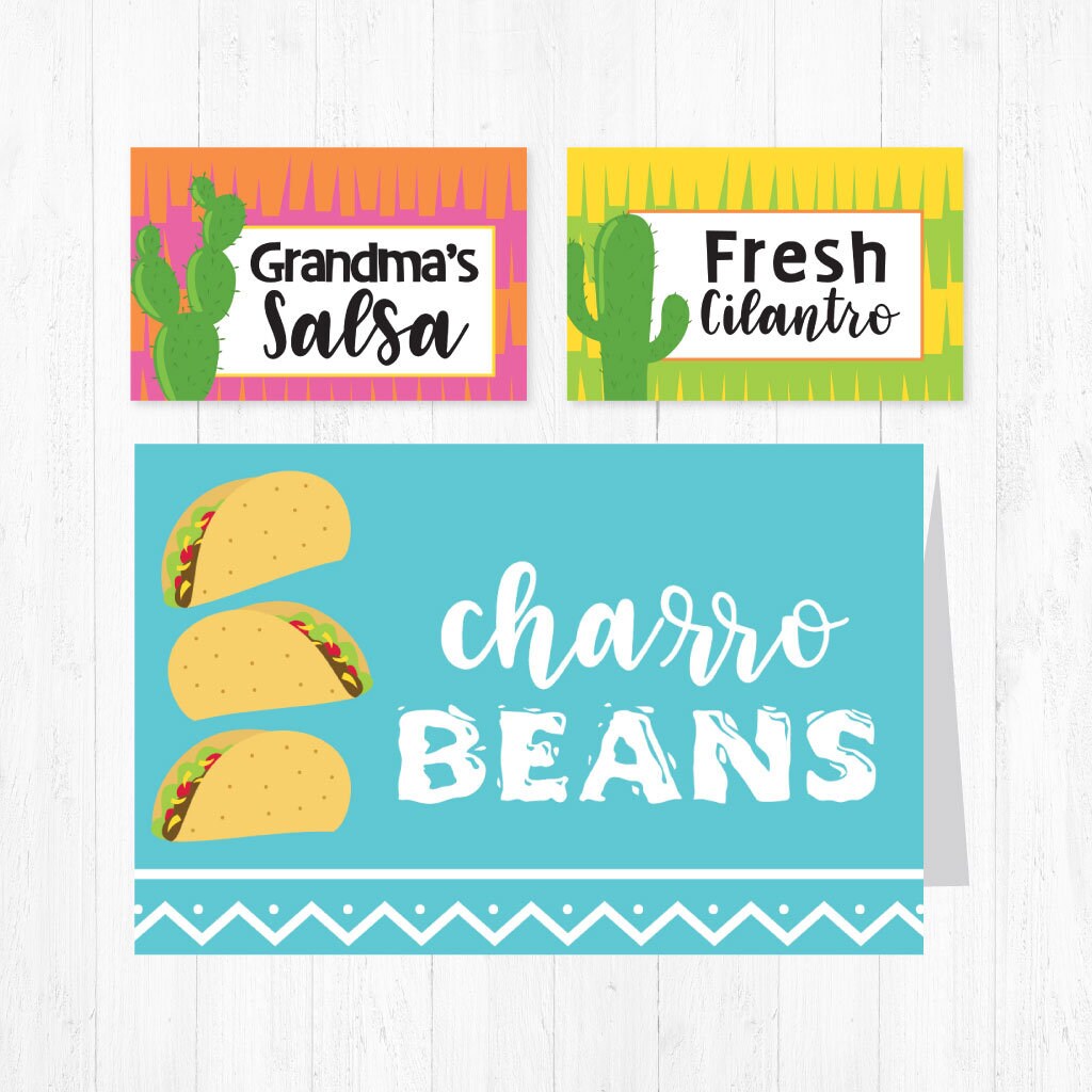 Editable Taco Tuesday Food Place Cards, Printable Fiesta Food Name ...