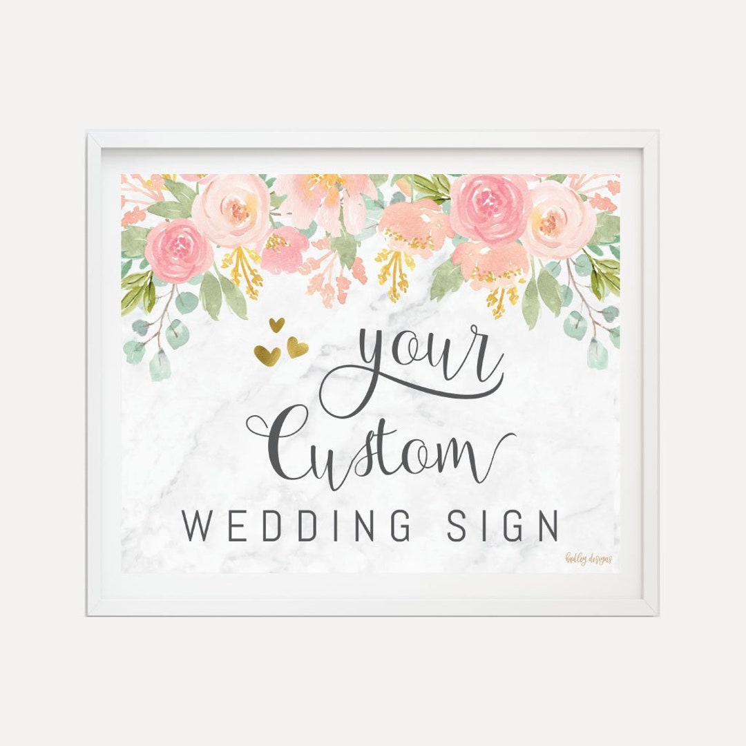 Diamond Marble Blush Floral Wedding Custom Sign Template - Etsy