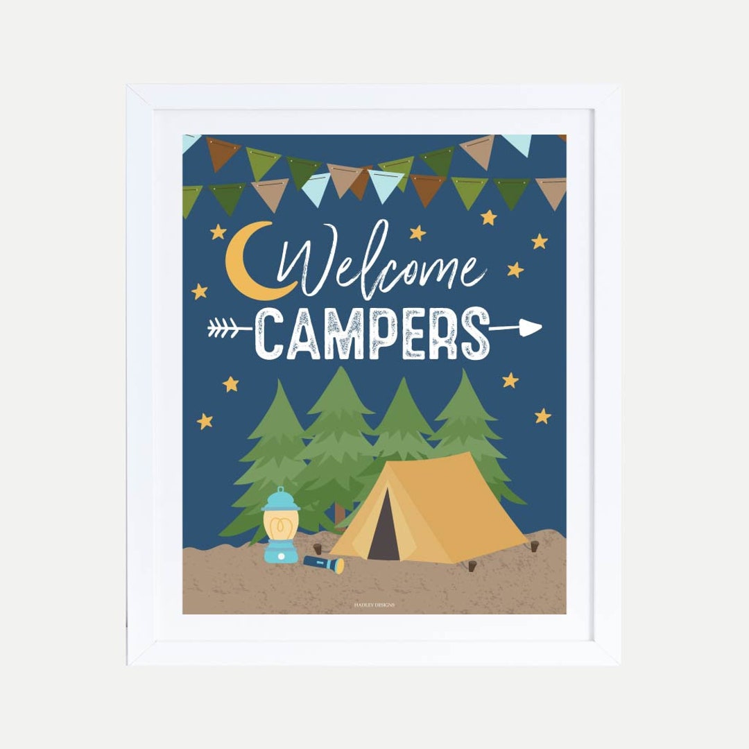 Welcome Campers Sign Printable, Outdoor Camping Large Wall Decor ...