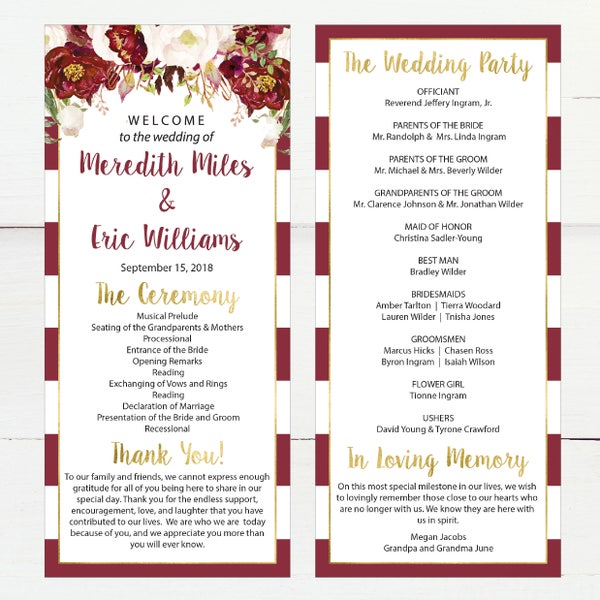 Red Wedding Program - Etsy