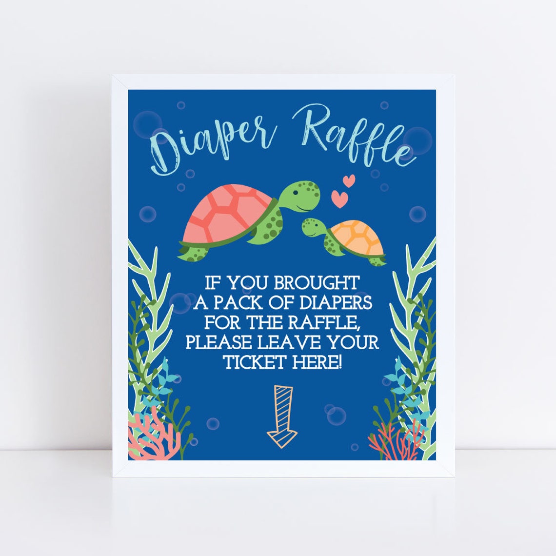 Sea Turtle Orange Blue Diaper Raffle Tickets Here Sign | Etsy