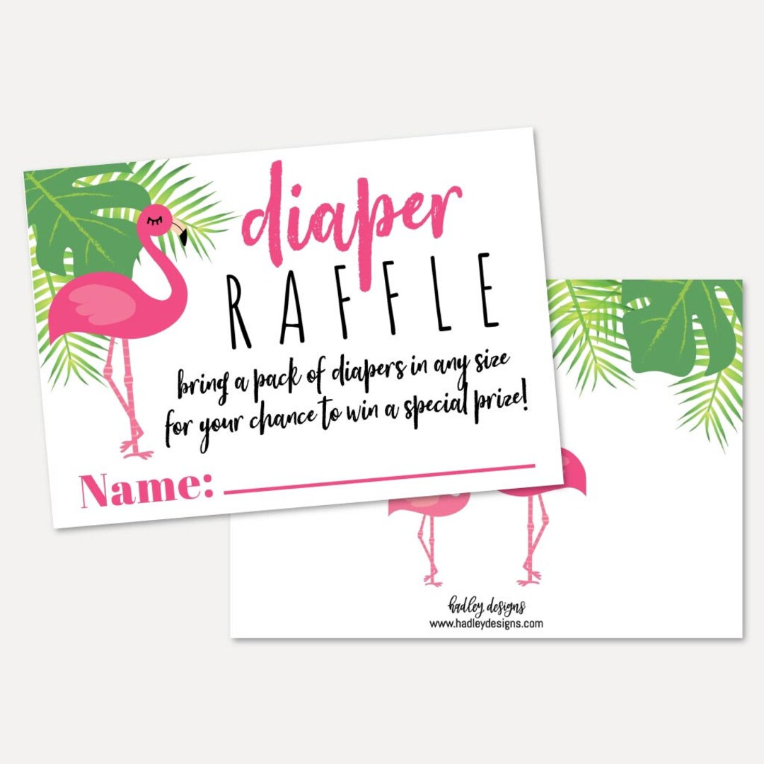 Flamingo Pink Green Diaper Raffle Ticket Printable, Diaper Raffle ...