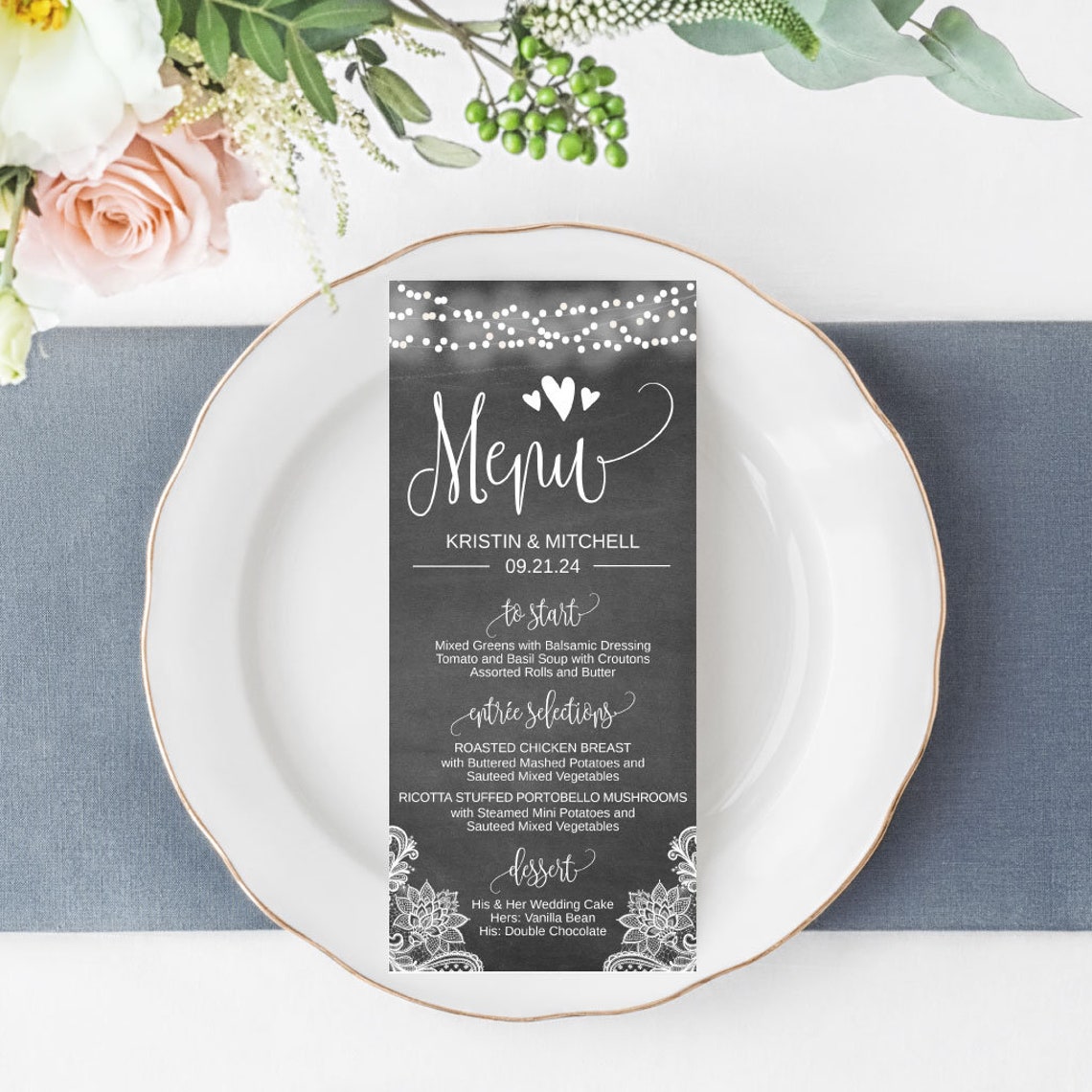 Chalk Lace Lights Wedding Menu Template Party Menu Template | Etsy