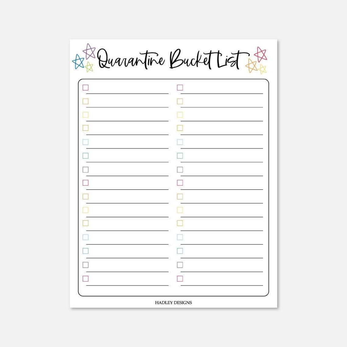 Quarantine Bucket List Printable Quarantine Bucket List Sign | Etsy