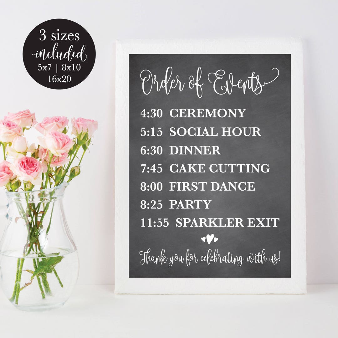 Chalkboard Order of Events Editable Wedding Sign, Rustic Printable ...