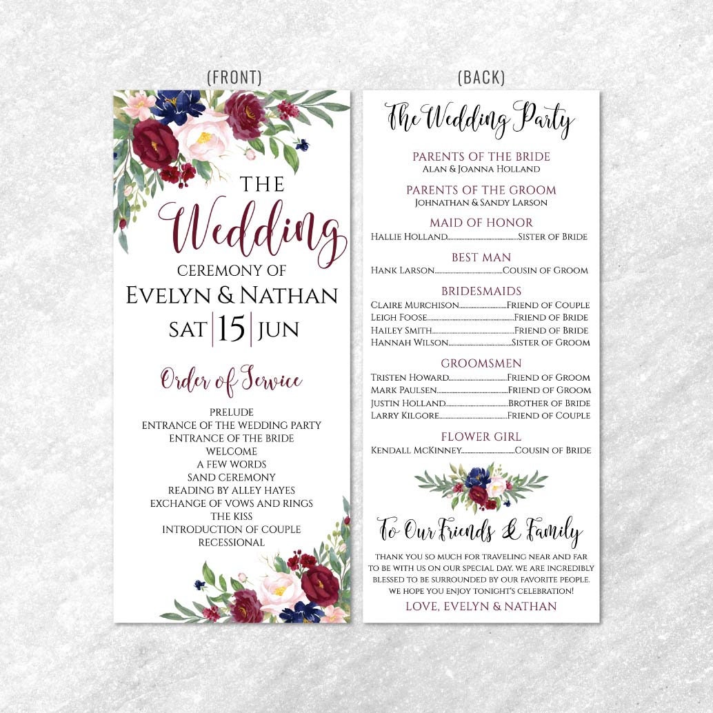 Elegant Navy and Burgundy Wedding Program Template Programs | Etsy