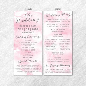 Pink Watercolor Splash Wedding Program Template - Wedding Programs ...