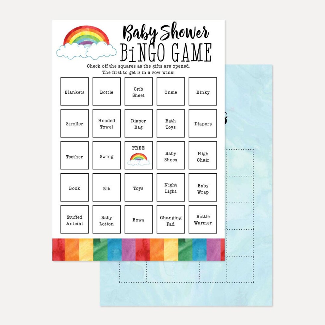 Rainbow Watercolor Baby Shower Bingo Printable, Bingo Baby Shower, Baby ...