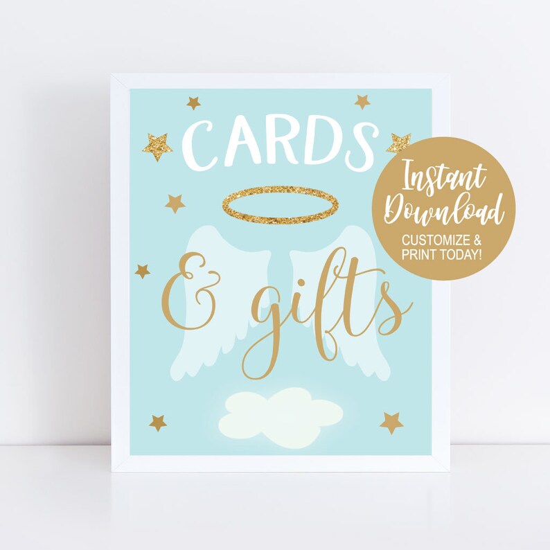 Angel Boy Blue Gold Cards and Gifts Sign Affordable Baby - Etsy